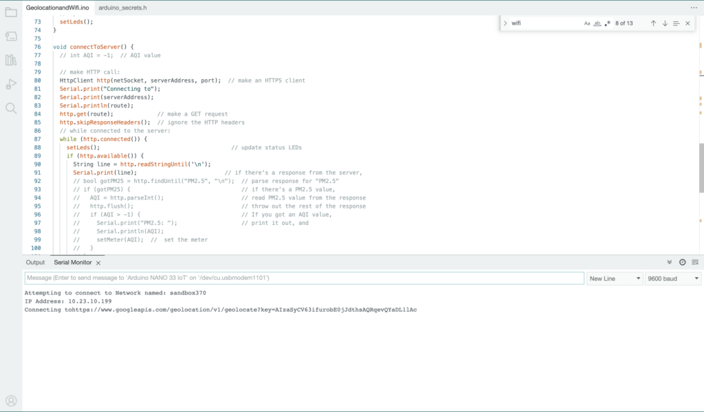 Week 11: Geolocation API to get the MacAdresses of the Wifi Access points I’m connecting to get ...
